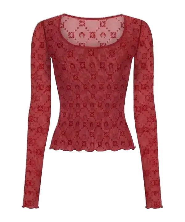 MARINE SERRE Moonogram Mesh Flock Long Sleeve Top - No