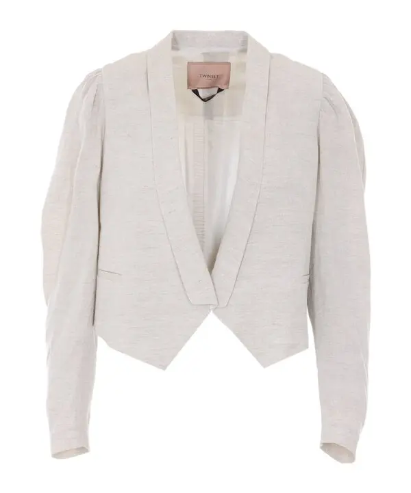 TWINSET Cropped Asymmetric Blazer - White