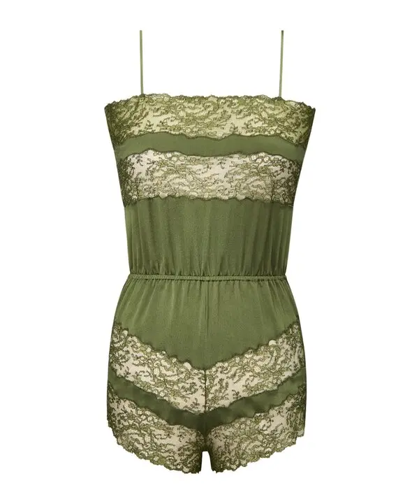Saint Laurent Silk Satin Lace Jumpsuit - Green
