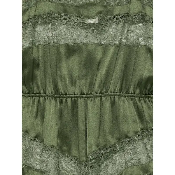 Saint Laurent Silk Satin Lace Jumpsuit - Green