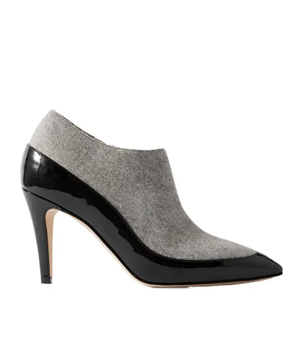 Manolo Blahnik Archepla 90 Patent-leather Trimmed Wool Point-toe Ankle Boots