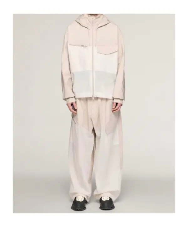 Y3 Loose Belted Pants With Mesh Panels And Bungee Cuffs - White