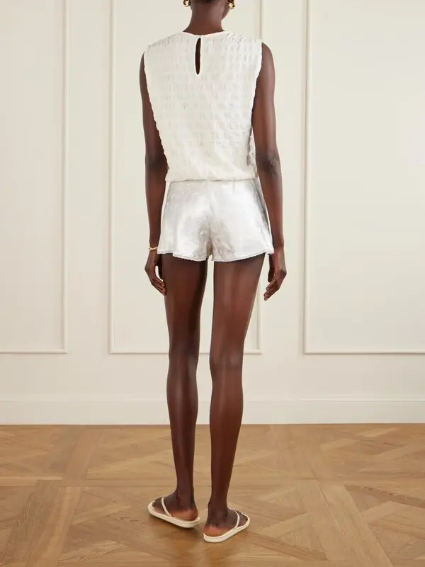 DÔEN Loren Floral Jacquard Shorts - White