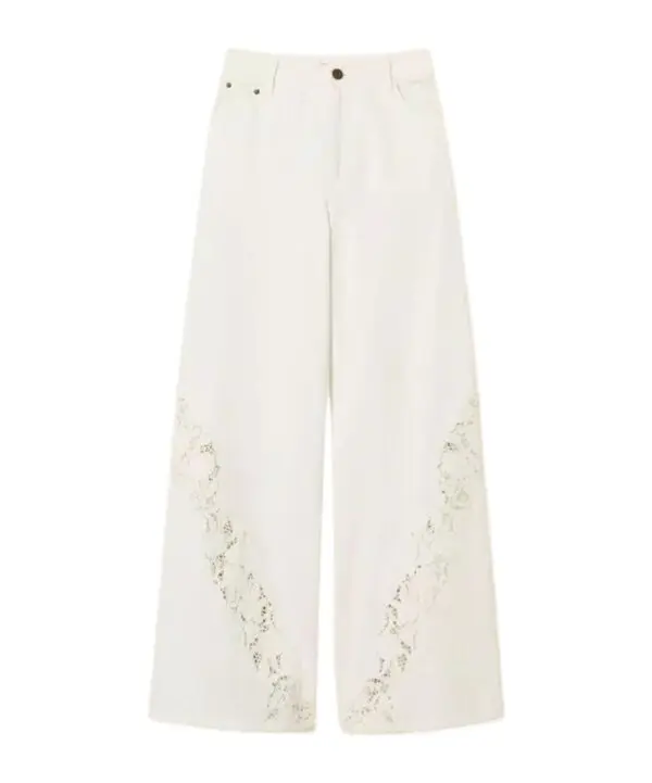 TWINSET Floral-lace Wide-leg Jeans - White