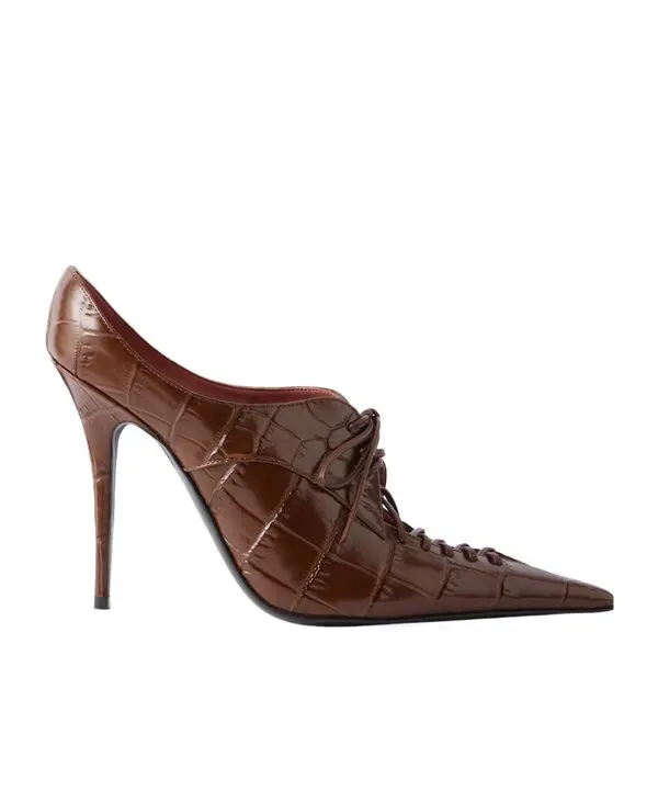 Amina Muaddi Croc-effect Leather Stiletto Sandals