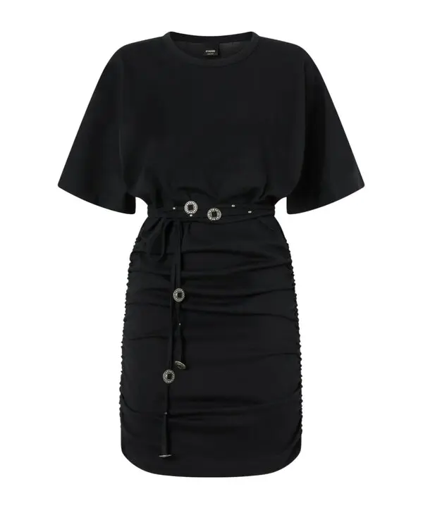 Pinko Ruched Belted T-shirt Dress - Black