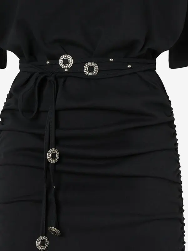Pinko Ruched Belted T-shirt Dress - Black
