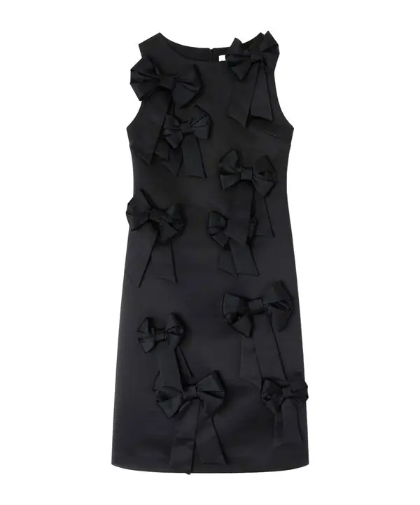 GANNI Satin Bow Embellished Round Neck Dress