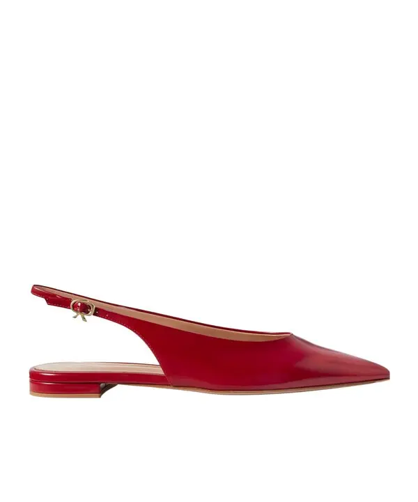 GIANVITO ROSSI Patent Leather Slingback Flats With Ribbon Buckle - Red