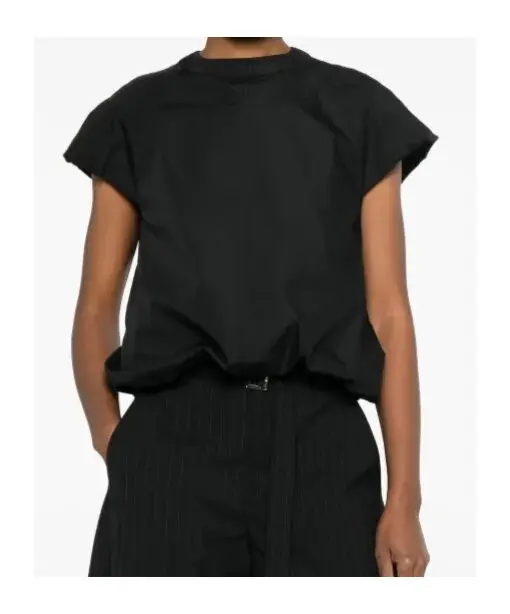 Sacai Poplin Open-back Short Sleeve Top With Drawstring Hem