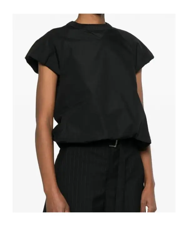 Sacai Poplin Open-back Short Sleeve Top With Drawstring Hem