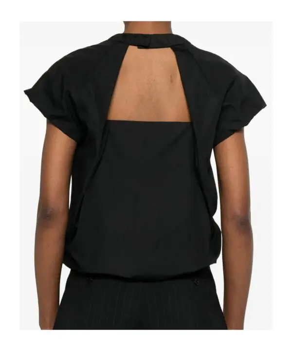 Sacai Poplin Open-back Short Sleeve Top With Drawstring Hem