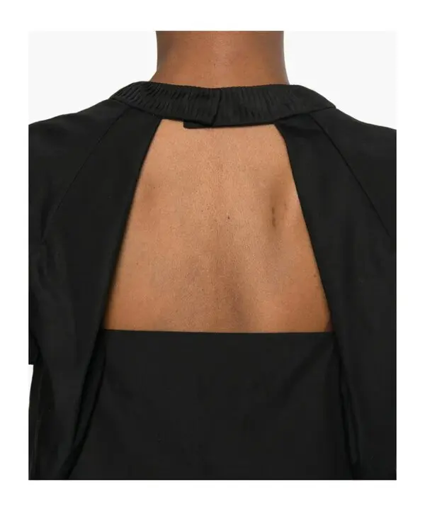 Sacai Poplin Open-back Short Sleeve Top With Drawstring Hem