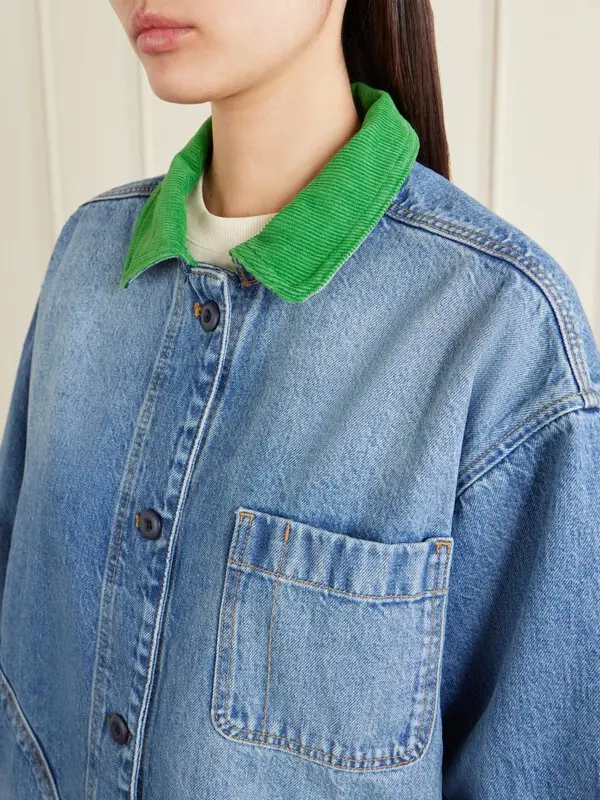 DÔEN Pascual Corduroy-trimmed Denim Jacket - Blue