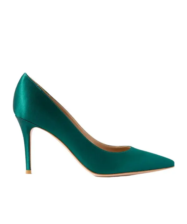 GIANVITO ROSSI Emerald Satin Pointed Toe Stiletto Pumps - Green