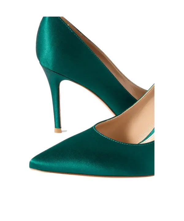 GIANVITO ROSSI Emerald Satin Pointed Toe Stiletto Pumps - Green