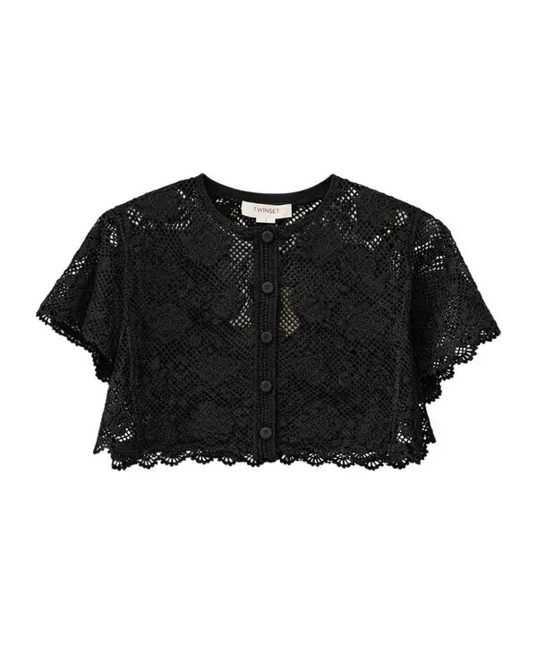 TWINSET Cropped Lace Knitted Jacket - Black
