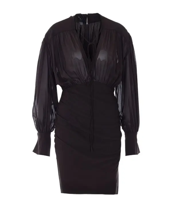 Pinko Mesh Detailed Layered Dress - Black