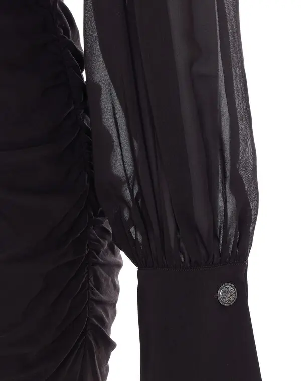Pinko Long Sleeve V-neck Mesh Dress
