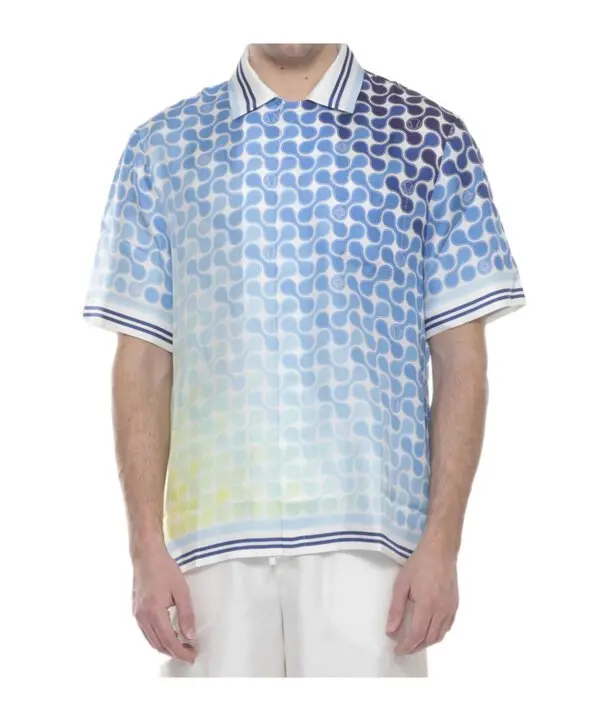 Casablanca Cuban Pattern Bowling Shirt - Blue
