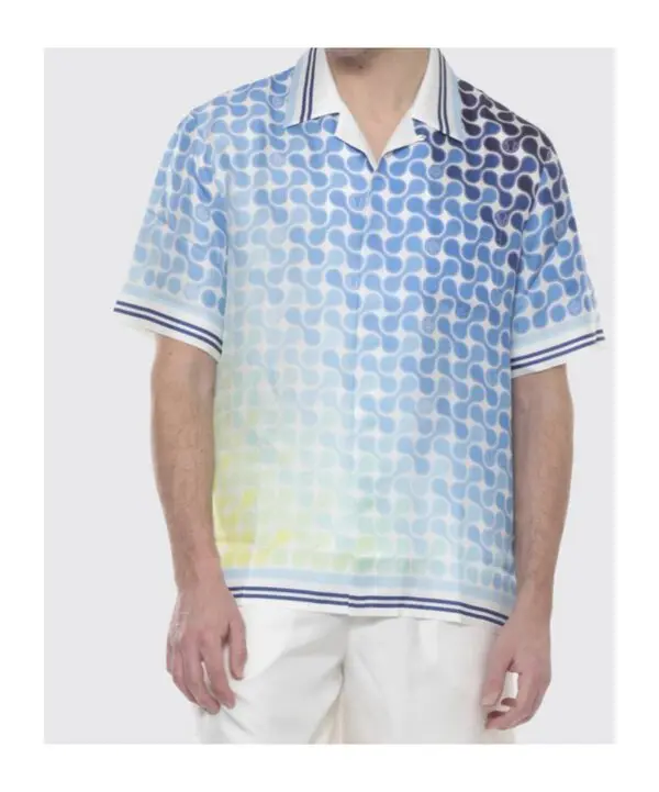 Casablanca Cuban Pattern Bowling Shirt - Blue