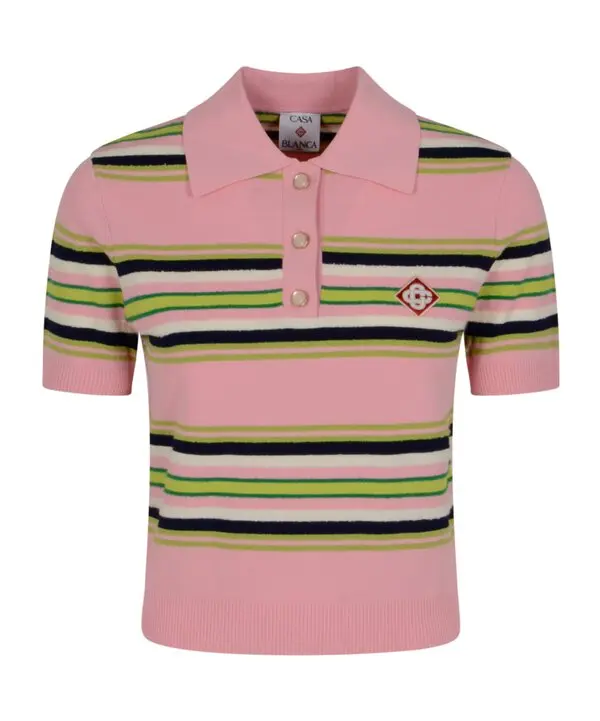 Casablanca Striped Knit Polo T-shirt - Pink