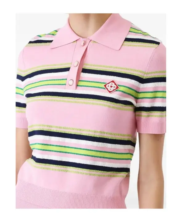 Casablanca Striped Knit Polo T-shirt - Pink