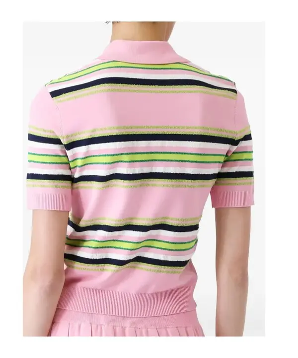 Casablanca Striped Knit Polo T-shirt - Pink