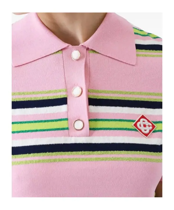 Casablanca Striped Knit Polo T-shirt - Pink