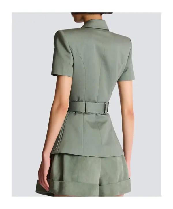 Balmain Belted Asymmetric Short-sleeve Blazer - Green