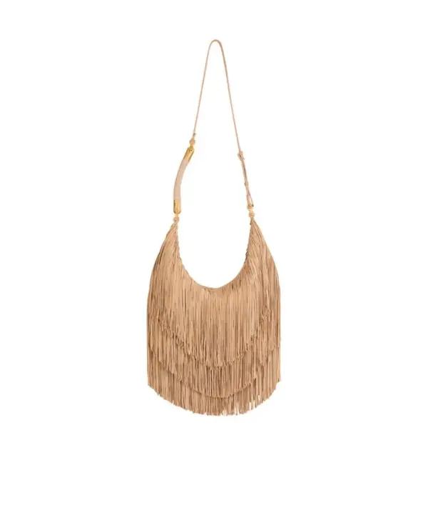 Balmain Bène Hobo Large Fringed Suede Bag - Beige