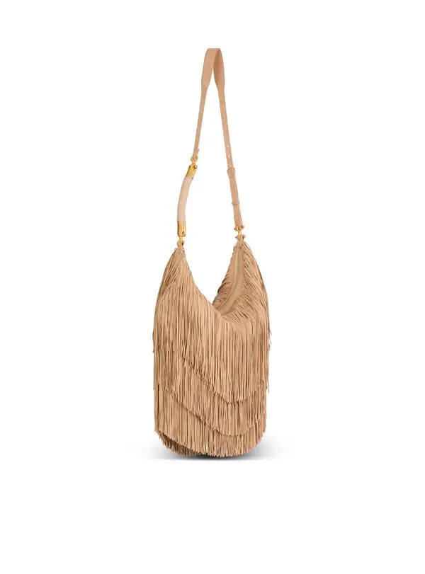 Balmain Fringed Suede Hobo Bag