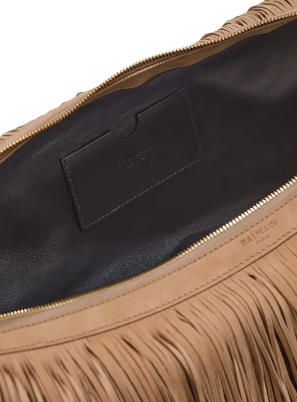 Balmain Fringed Suede Hobo Bag