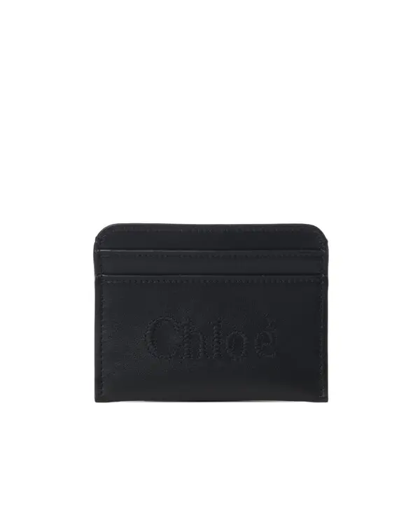 Chloé Sense Logo Embroidered Cardholder - Black