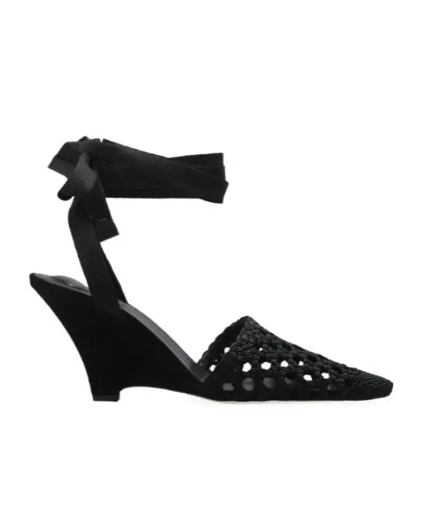 Jacquemus Woven Ankle-tie Wedge Sandals - Black