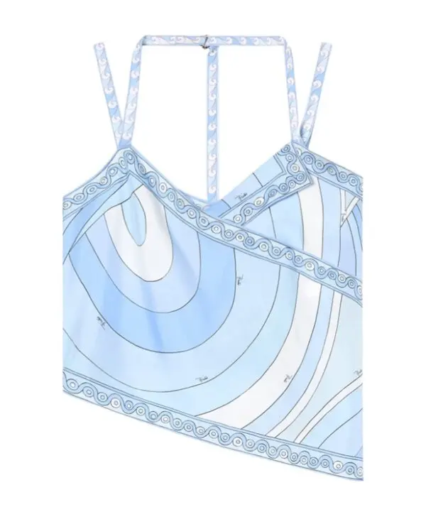 Emilio Pucci Printed Asymmetric Strap Top - Light Blue