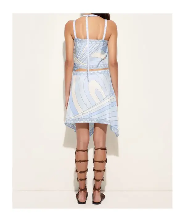 Emilio Pucci Printed Asymmetric Strap Top - Light Blue