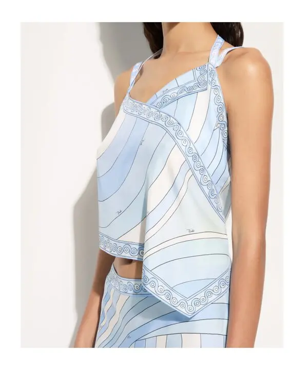 Emilio Pucci Printed Asymmetric Strap Top - Light Blue