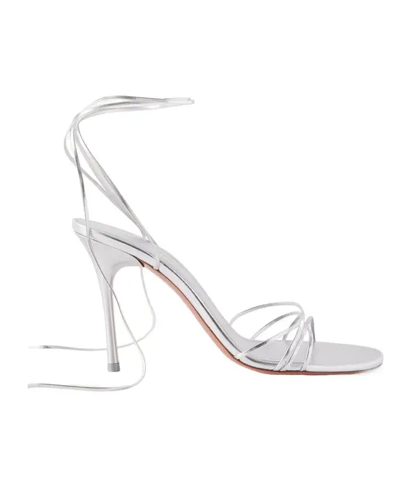 Amina Muaddi Metallic Leather Stiletto Sandals - White