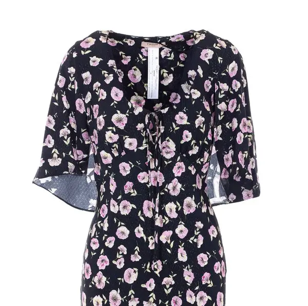 TWINSET Long Floral Print Dress With Side Zipper - Black