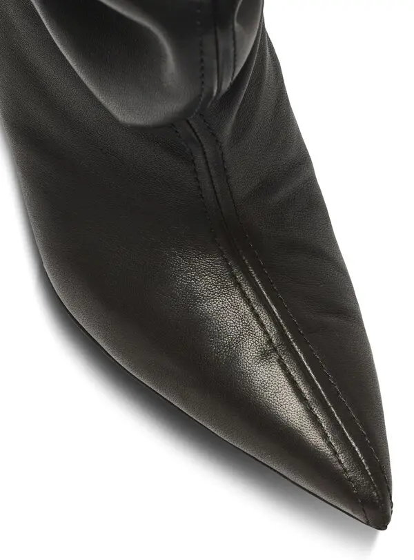 Balmain Leather Ruched Wedge Ankle Boots - Black