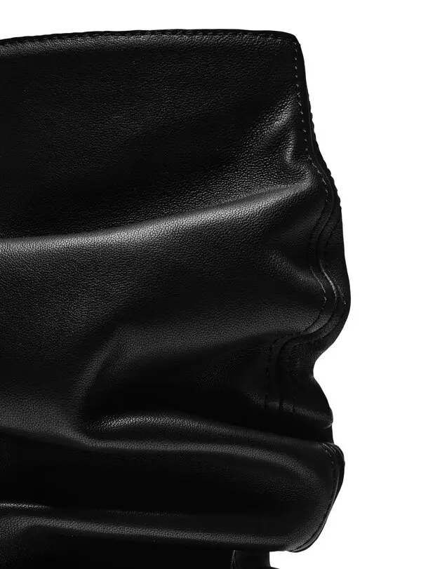 Balmain Leather Ruched Wedge Ankle Boots - Black