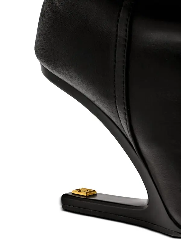 Balmain Leather Ruched Wedge Ankle Boots - Black