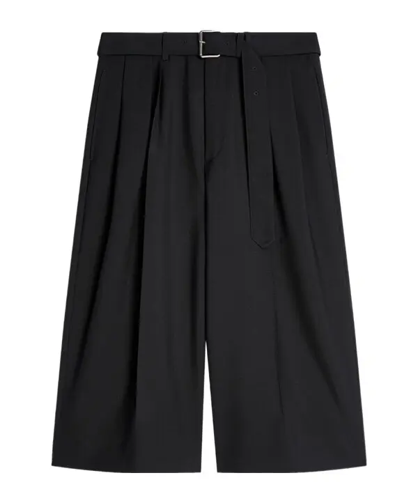 Dries Van Noten Belted Pleated Wide-leg Shorts - Black