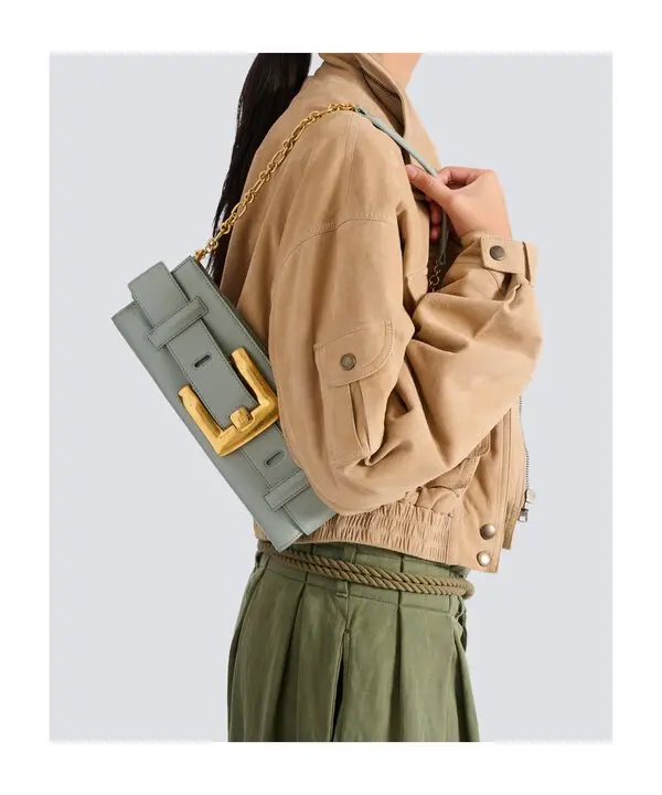 Balmain Anthem Buckle Chain Clutch Bag - Green