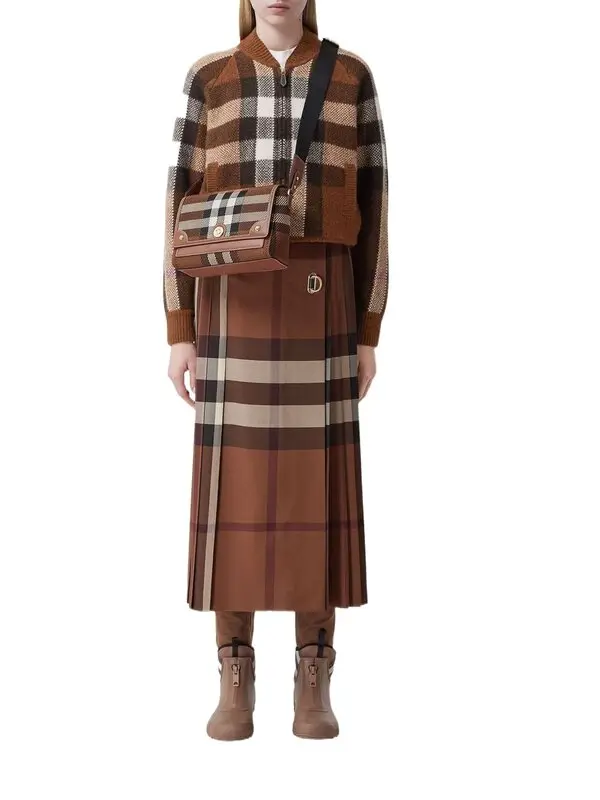 Burberry Note Knitted Check Pattern Crossbody Bag - Brown