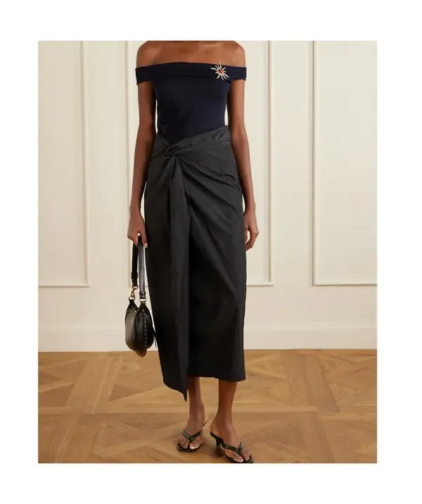 RÓHE Crinkled Satin Midi Skirt