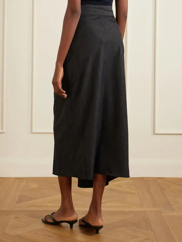 RÓHE Crinkled Satin Midi Skirt