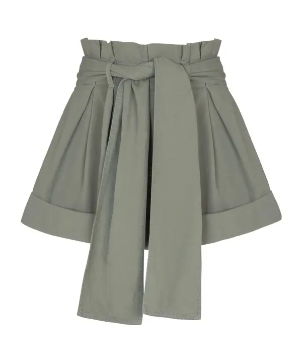 Balmain Pleated Belted High-waist Shorts - Gray