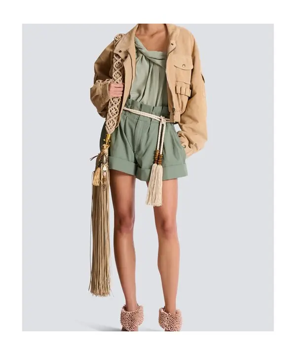 Balmain Pleated Belted High-waist Shorts - Gray